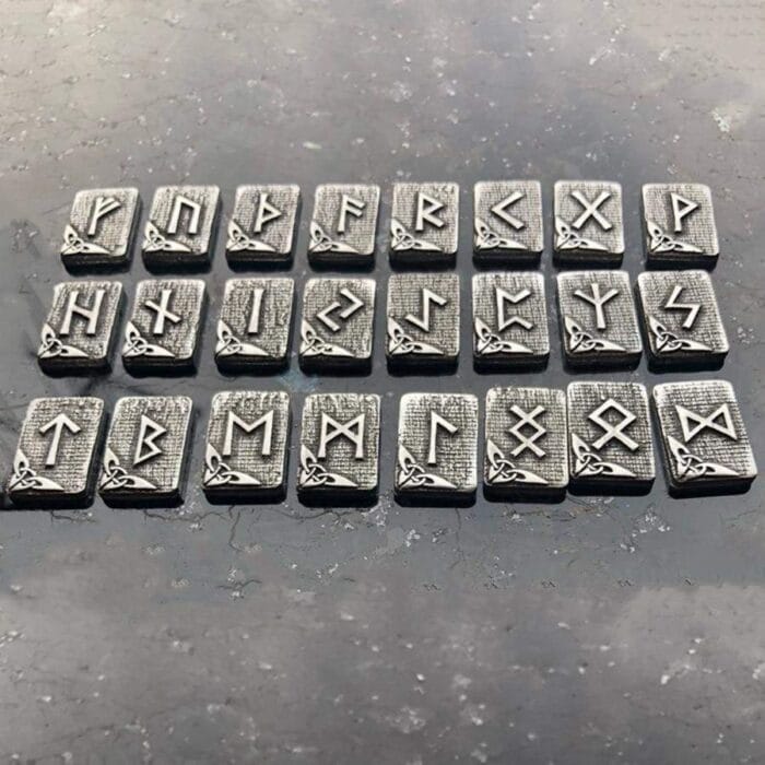 Hearth Pewter Rune Set 25pc - Elder Futhark + Blank Rune - Celtic Knot ...